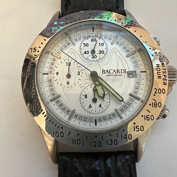 Bacardi | Accessories | Bacardi Rare Mens Silver Black Bat Face Watch ...